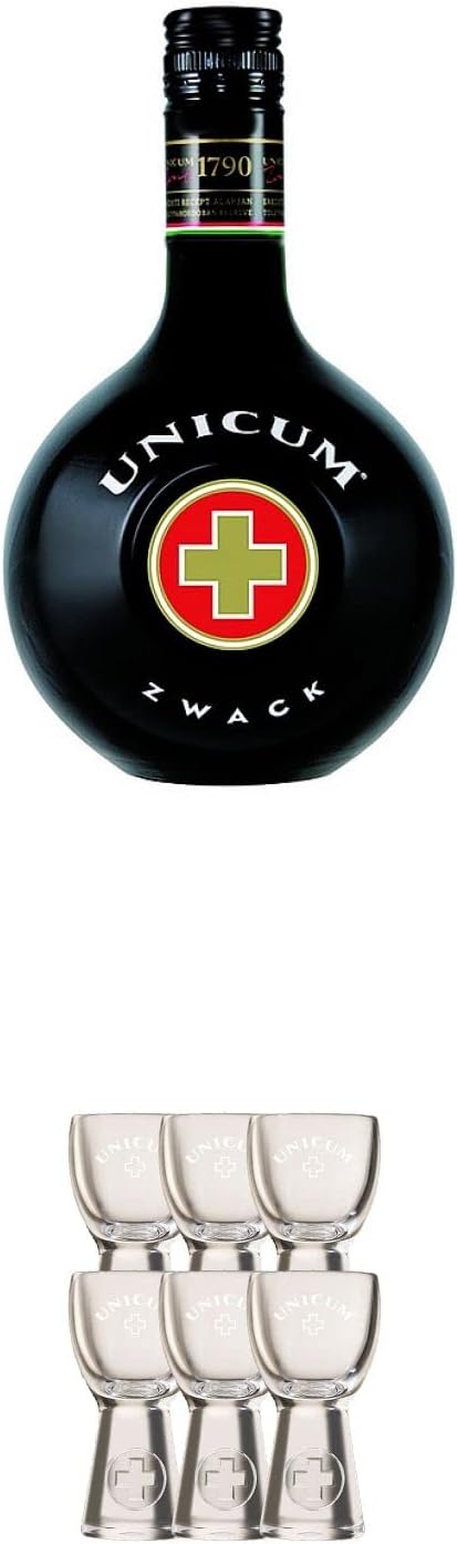 Unicum Kräuterlikör 0,7 Liter + Unicum Shot Gläser 6 Stück : Amazon.de ...