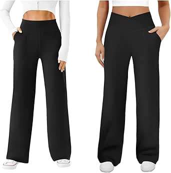 Amazon.com: 2 Pack Women's High Waisted Wide Leg Yoga Pants with ...