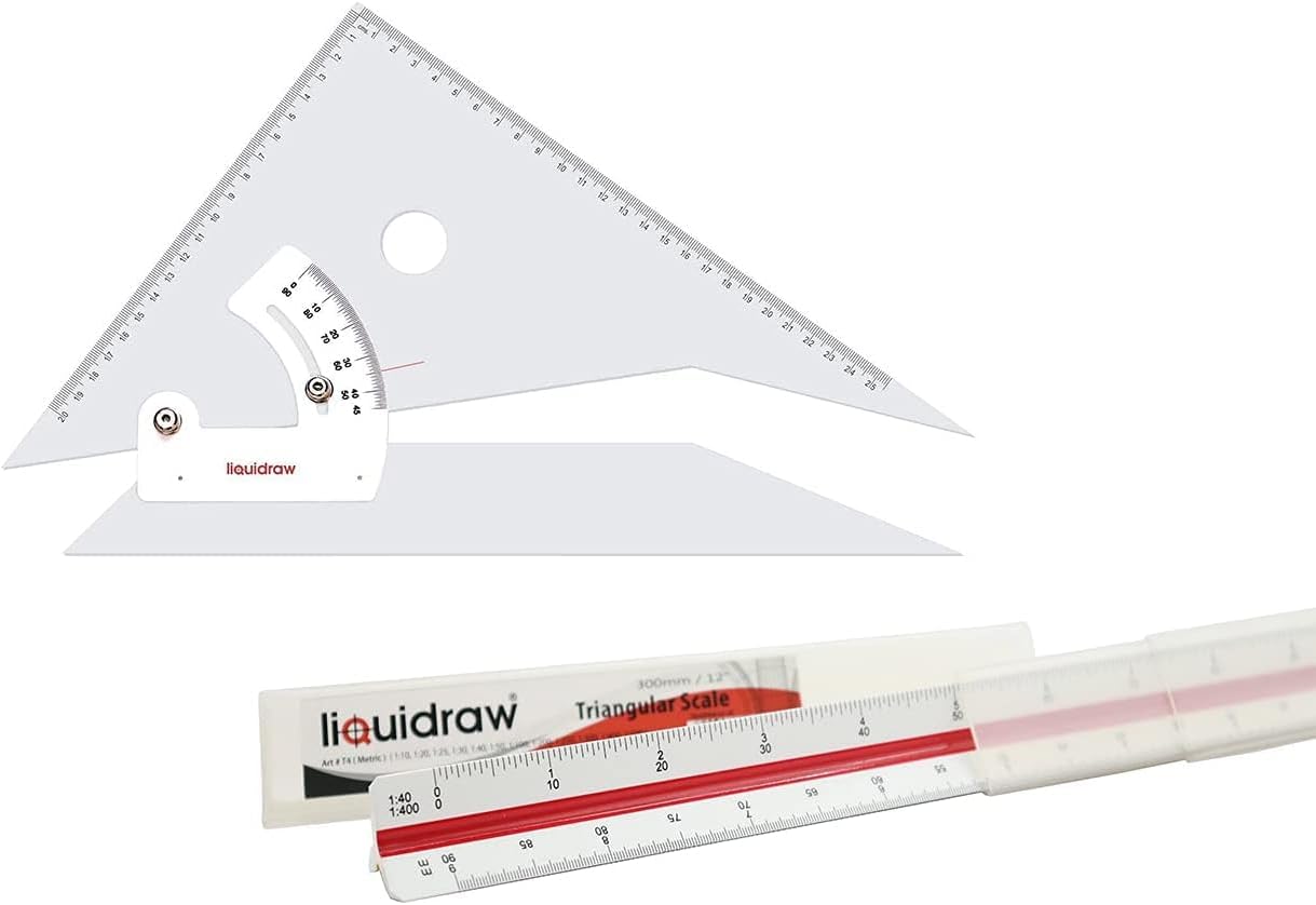 Liquidraw Adjustable Set Square 20cm & Triangular Scale Ruler 30cm Set ...