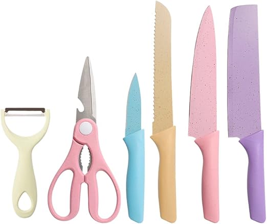 Amazon.com: Colorful Kitchen Knife Set 6 PCS, Colored Knives Set with ...
