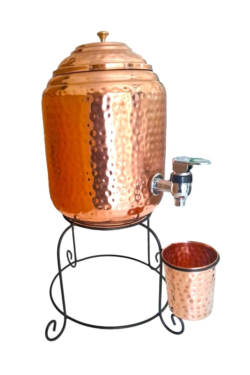 Hammered Finish 5 Liter Water Dispenser with Glass & Stand : Amazon.in ...