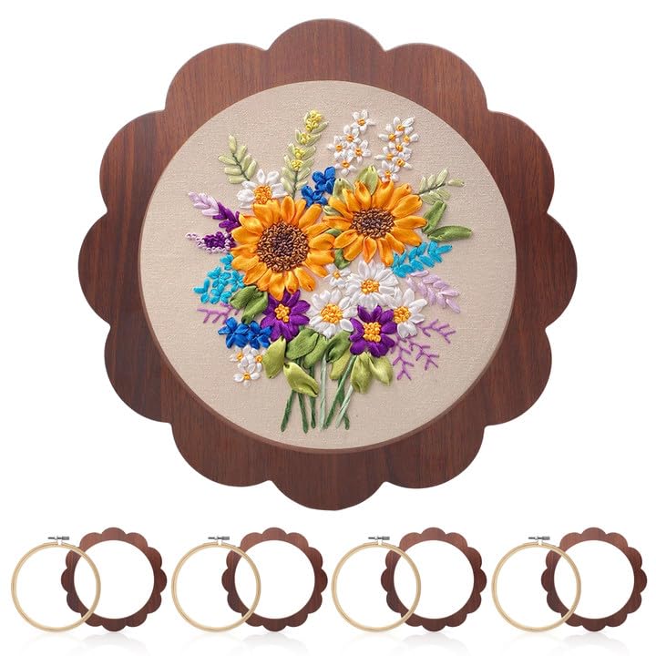 Amazon.com: 4 Sets Wood Embroidery Hoop Frame 8 Inch Sunflower ...