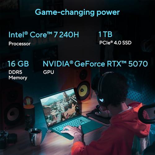 ASUS V16 16 inch WUXGA 144Hz Gaming Laptop, Intel Core 7 240H, RTX 5070 ...