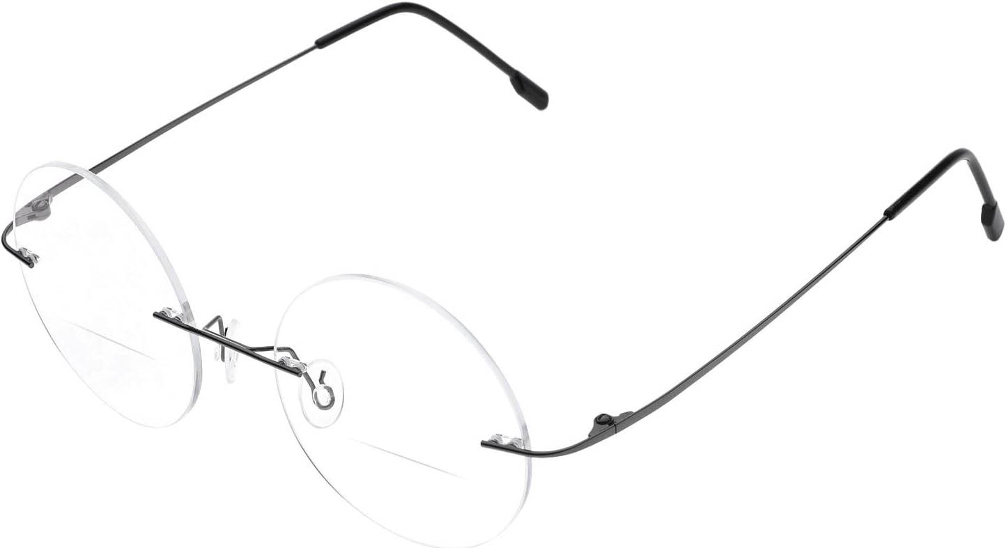Amazon.com: Fuisetaea Round Rimless Frame Reading Glasses For Men Women ...