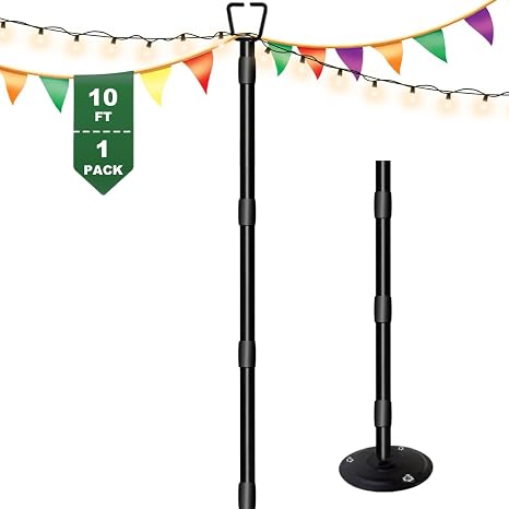 Tigerden 10Ft String Light Poles for Outside, Adjustable Metal Poles ...