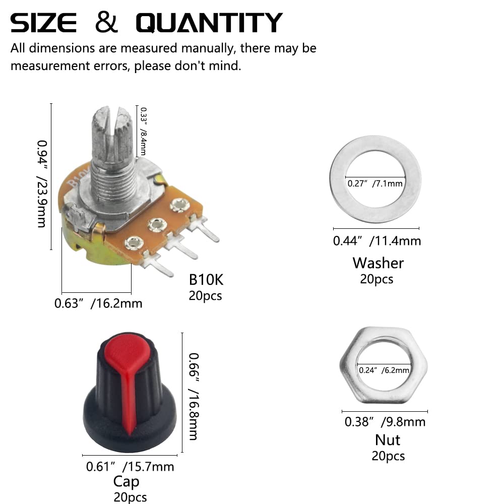 Snapklik.com : WMYCONGCONG 20 PCS B10K 10K Ohm Knurled Shaft Linear ...