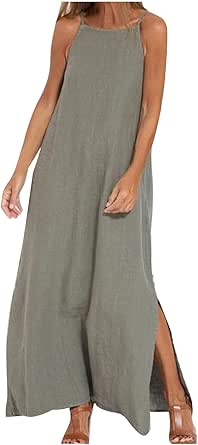Womens Casual Maxi Dress Spaghetti Strap Simple Plain Dresses Spring ...