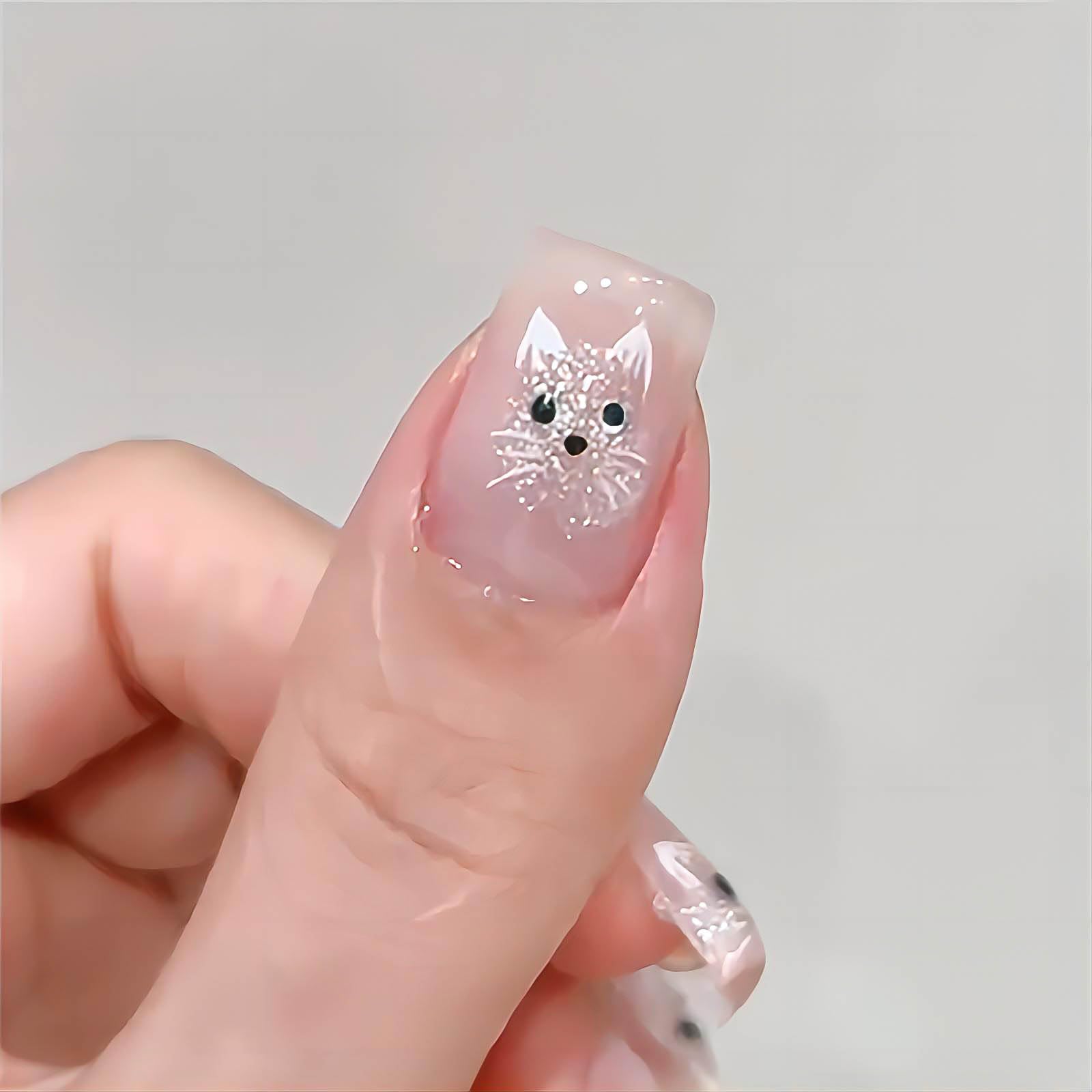 Amazon.com: RUOKEXIN Medium Press on Nails Square Fake Nails Pink Cat ...