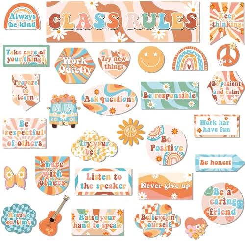 Amazon.com : Class Rules Bulletin Board Decorations Groovy Classroom ...