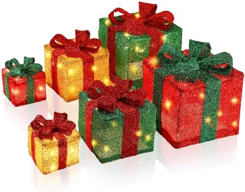 Amazon.com: Kigley Set of 6 Fake Presents Christmas Lighted Gift Boxes ...