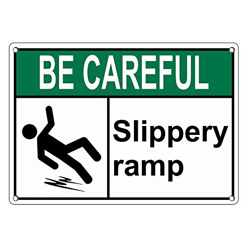 Amazon.com: Weatherproof Plastic ANSI BE Careful Slippery Ramp Sign ...