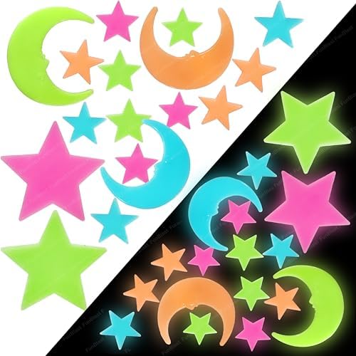 FunBlast Glow in The Dark Radium Sticker – Moon & Stars Shaped ...