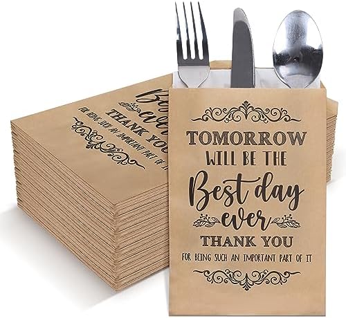 Amazon.com: Whaline 100Pcs Wedding Silverware Bags 5 x 7 Inch Rustic ...