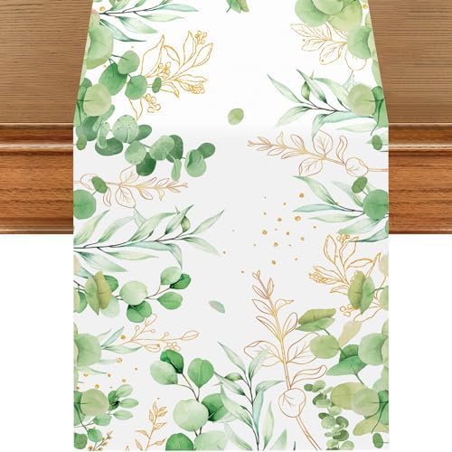 Amazon.com: Green Eucalyptus Leaves Table Runner, Seasonal Linen Table ...