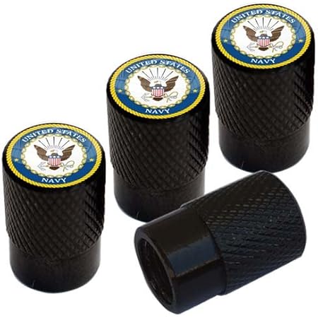 Amazon.com: Navy Universal Valve Stem Caps - Black Chrome Knurling ...