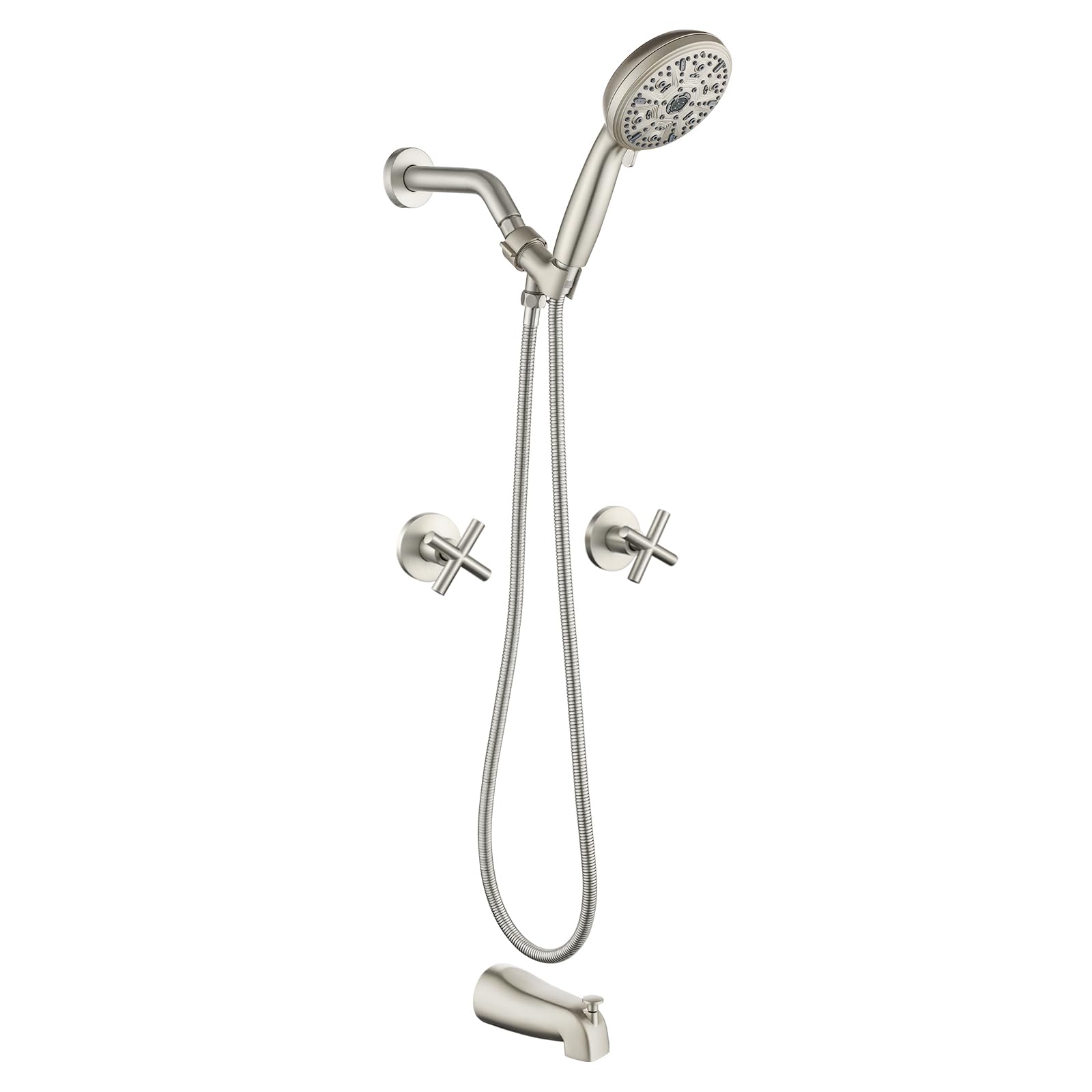2 Handles Tub Shower Faucet Set with 10 Spray Handheld Shower Brushed Nickel Shower System with ...