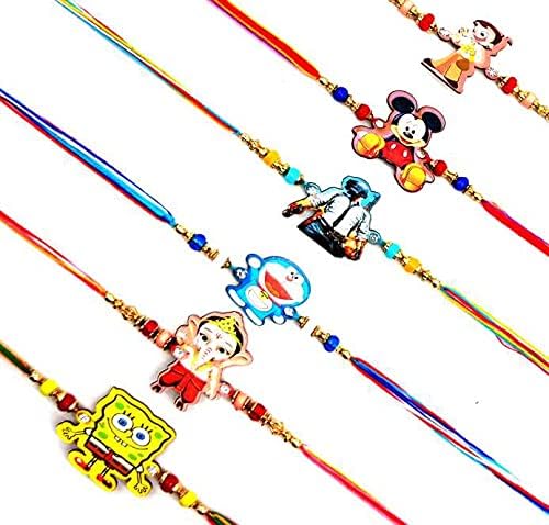 Lot de 6 Rakhi pour enfants Chawal Roli (lot de 6 personnages de dessin ...