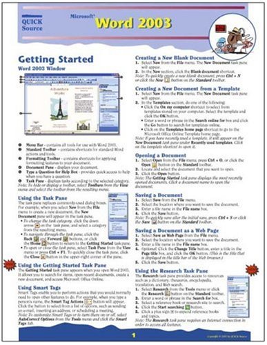 Microsoft Word 2003 Quick Source Reference Guide: Quick Source ...