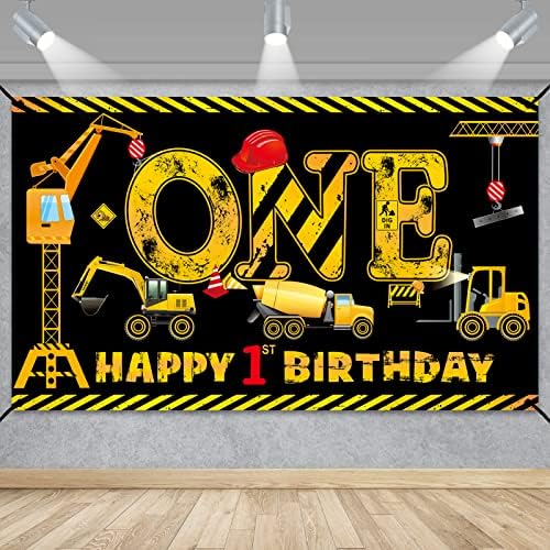 Amazon.com: Construction 1st Birthday Banner Decorations for Boys Kids ...