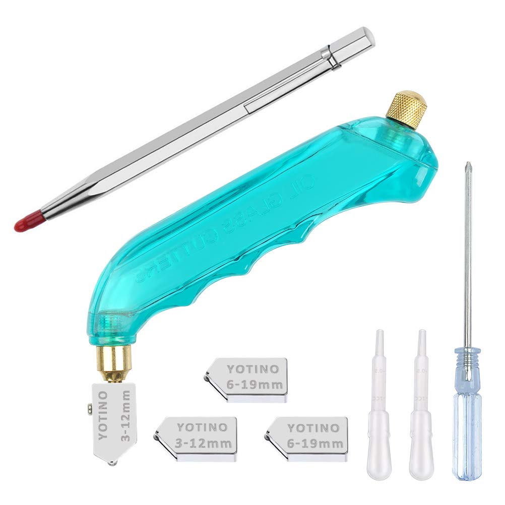 YOTINO Glass Cutting Tool Kit Includes Blue Grip Oil Feed Glass Cutter ...