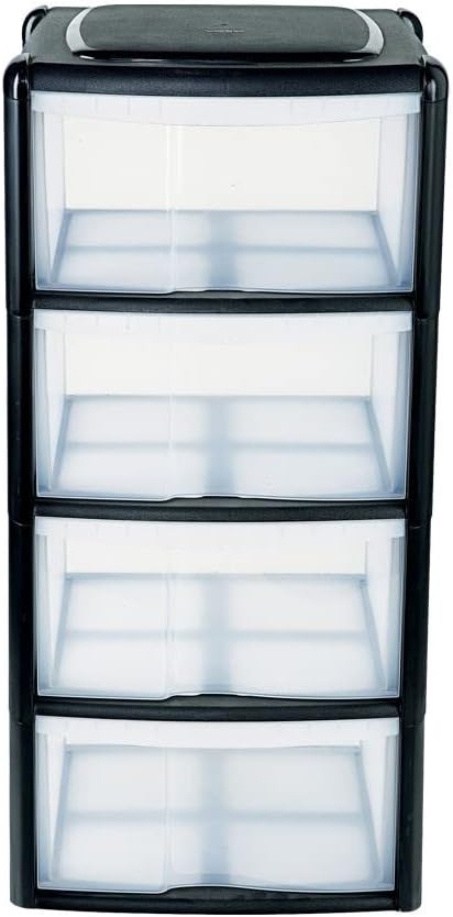 Plastic Storage Drawers - Large - 4 Drawers (Black) : Amazon.co.uk ...