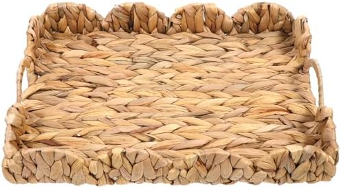 Amazon.com: Wicker Scalloped Tray Hand-Woven Large Storage Baskets with ...