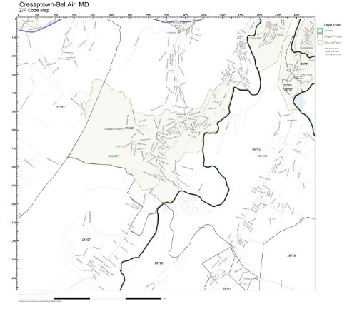 Amazon.com : ZIP Code Wall Map of Cresaptown-Bel Air, MD ZIP Code Map ...