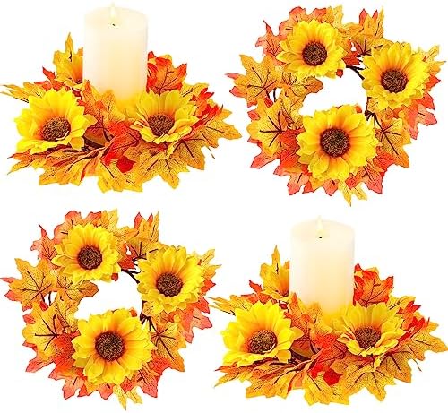 Amazon.com: Ceenna 4 Pcs Fall Wreath Candle Rings Farmhouse ...