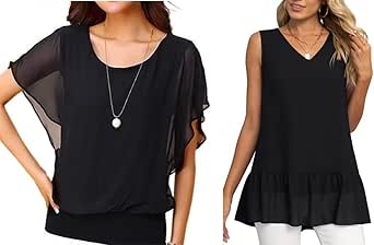 VIISHOW Women's Short Sleeve Chiffon Top,Black,X-Large+Women's Chiffon ...