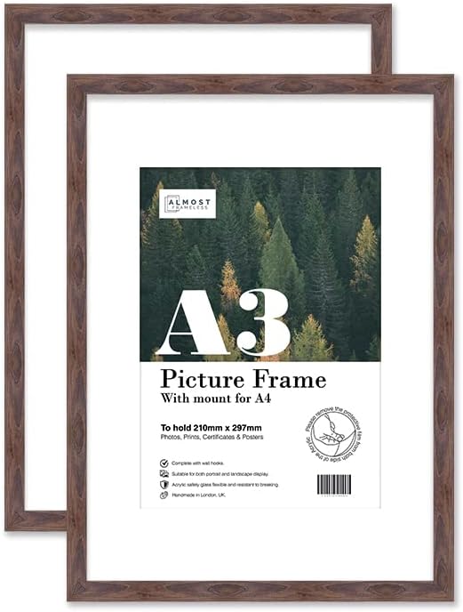 Almost Frameless A3 Walnut Picture Frame Set of 2, Display A4 Pictures ...
