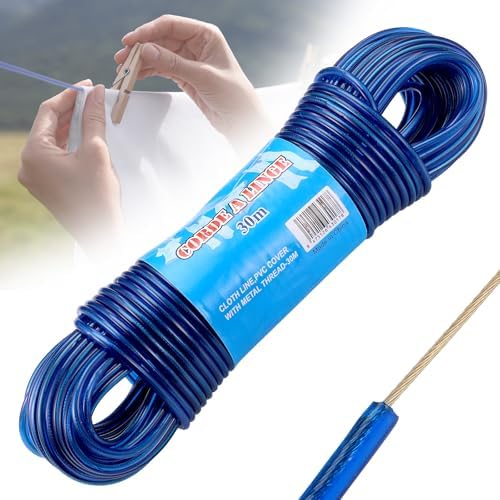 30m Washing Line Rope, Heavy Duty Clothes Line Steel Core, Strong ...