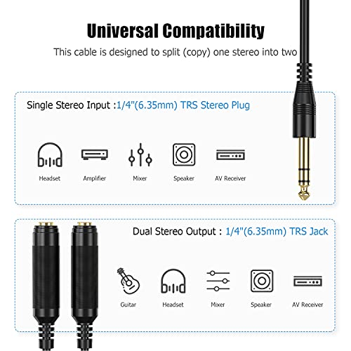 Snapklik.com : 1/4 Splitter, 2 Pack 6 Inch 635mm TRS Stereo Headphone ...