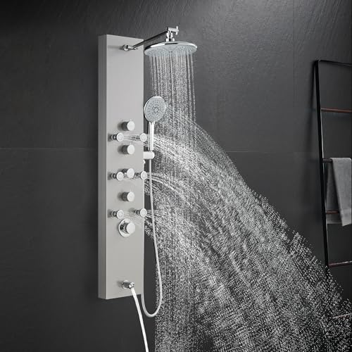 Snapklik.com : OUGOO Shower Panel System - Use 4 Functions Simultaneously: Rainfall Shower, Body ...