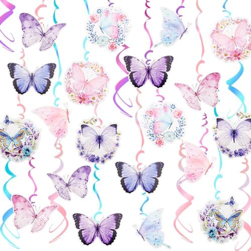 Amazon.com: Fumwase 30 Pcs Butterfly Flowers Hanging Swirl Decorations ...