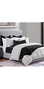 Amazon.com: HiEnd Accents Windowpane 3 Piece King Comforter Set, Green ...