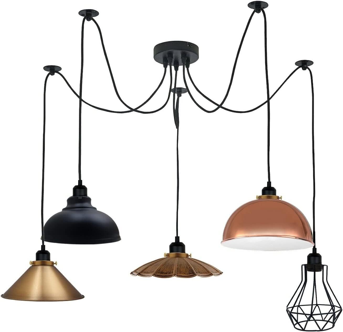 LEDSone Industrial 5 Lights Spider Pendant Lighting Multiple Shade E27 ...