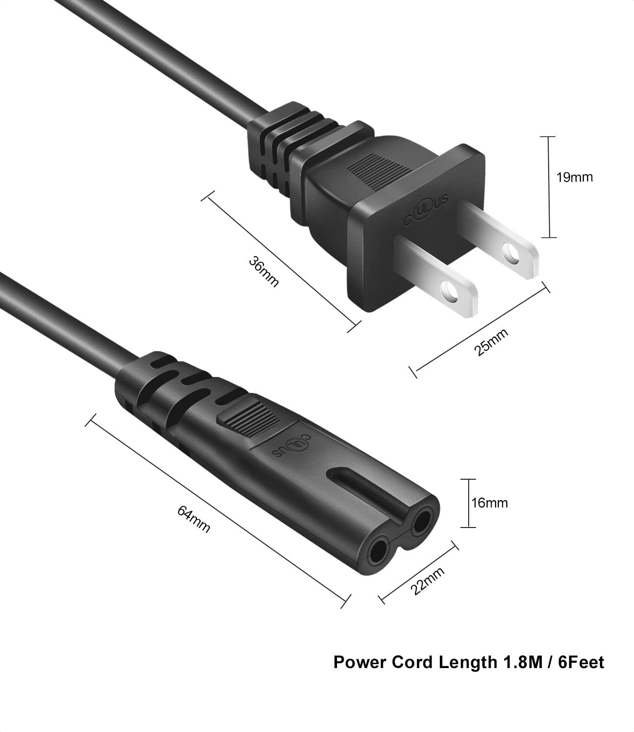 Snapklik.com : 6FT AC Power Cord Fit For Universal 2 Prong Power ...