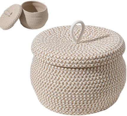 Amazon.com: Alipis Cotton Rope Storage Basket with Lid, Round Woven ...