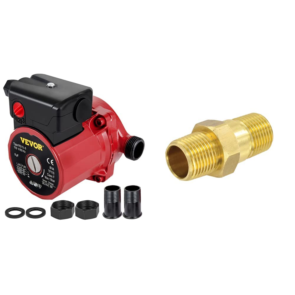 VEVOR RS15-6 Hot Water Recirculating Pump (110V) + Valterra Brass 1/2 ...