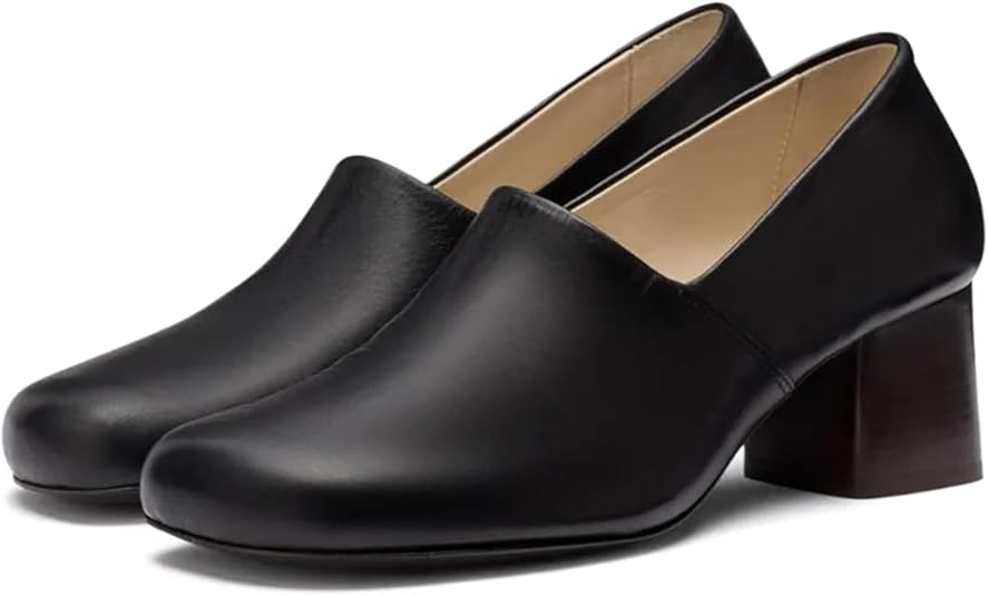 Amazon.com | YDN Women's Classic Round Toe Block Heel Loafer Pumps Slip ...