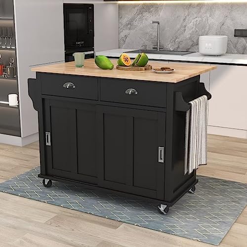 Amazon.com: Ayvbir 52.2Inch Rolling Kitchen Cart with Rubber Wood Drop ...