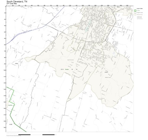 Amazon.com : ZIP Code Wall Map of South Cleveland, TN ZIP Code Map ...