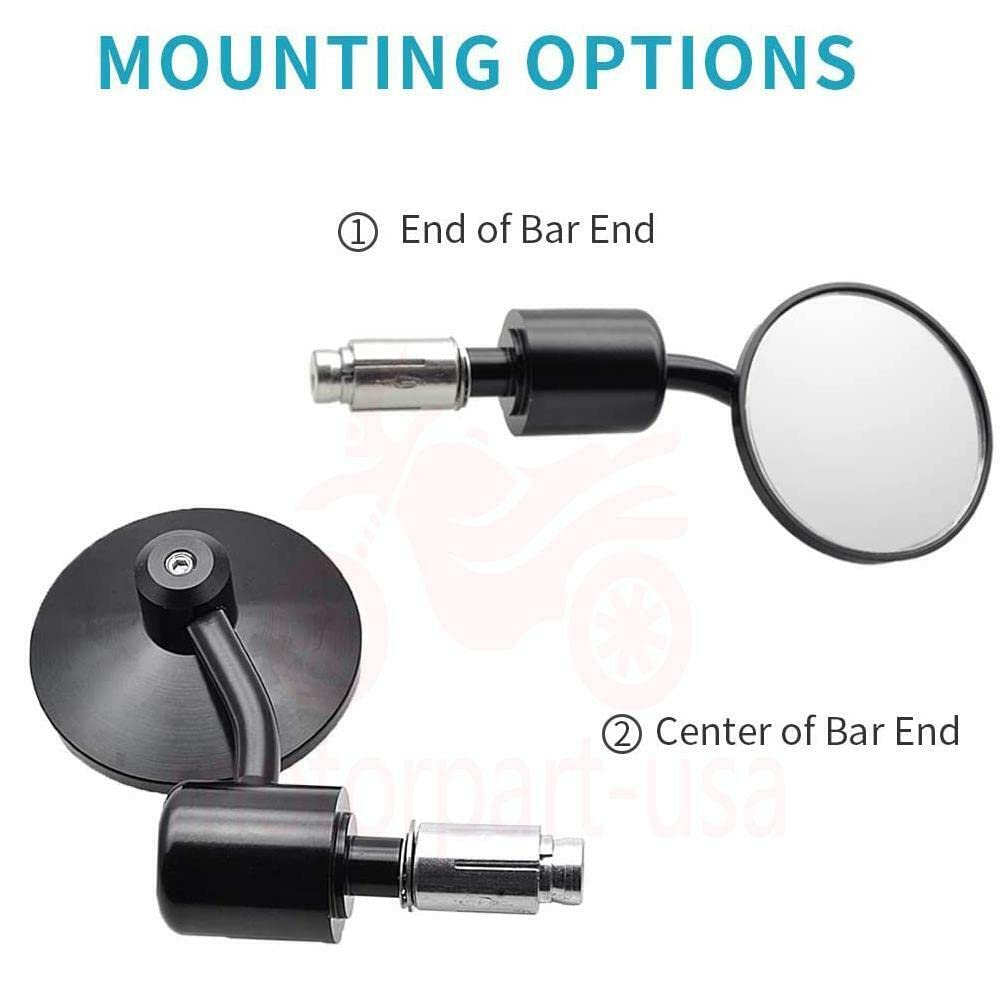 Pair 78″ Handle Bar End Round Rear View Size Mirrors for Cafe Racer ...
