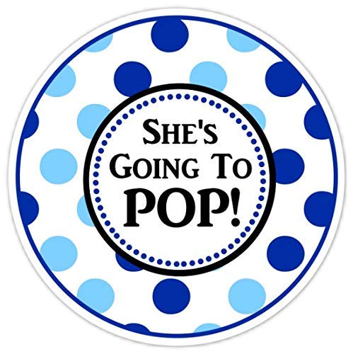 Amazon.com: She's Going to Pop, Blue Polka Dot Stickers, Baby Shower ...