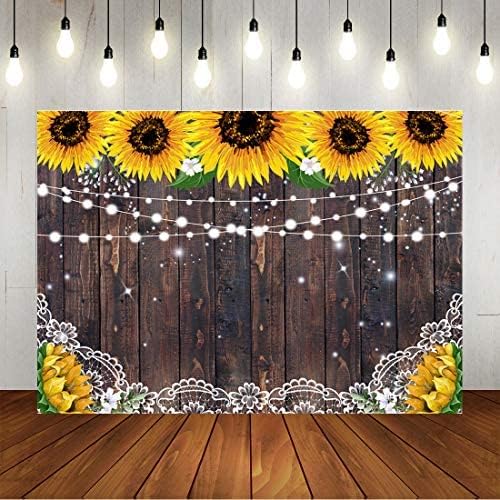 Amazon.com : Rustic Sunflower Wooden Backdrop Summer Floral Brown Wood ...