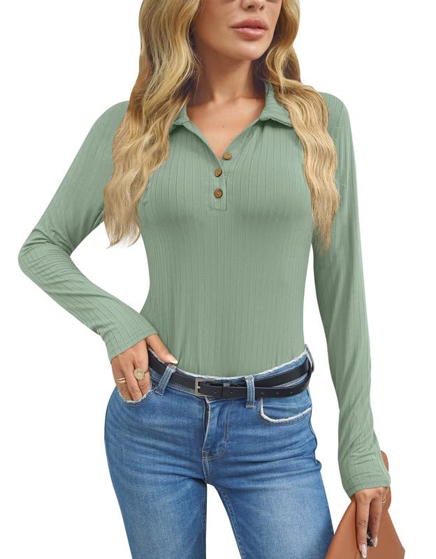 1 x Brand New Mainfini Slim Fit Ribbed Knit Women Blouse Womens Henley ...