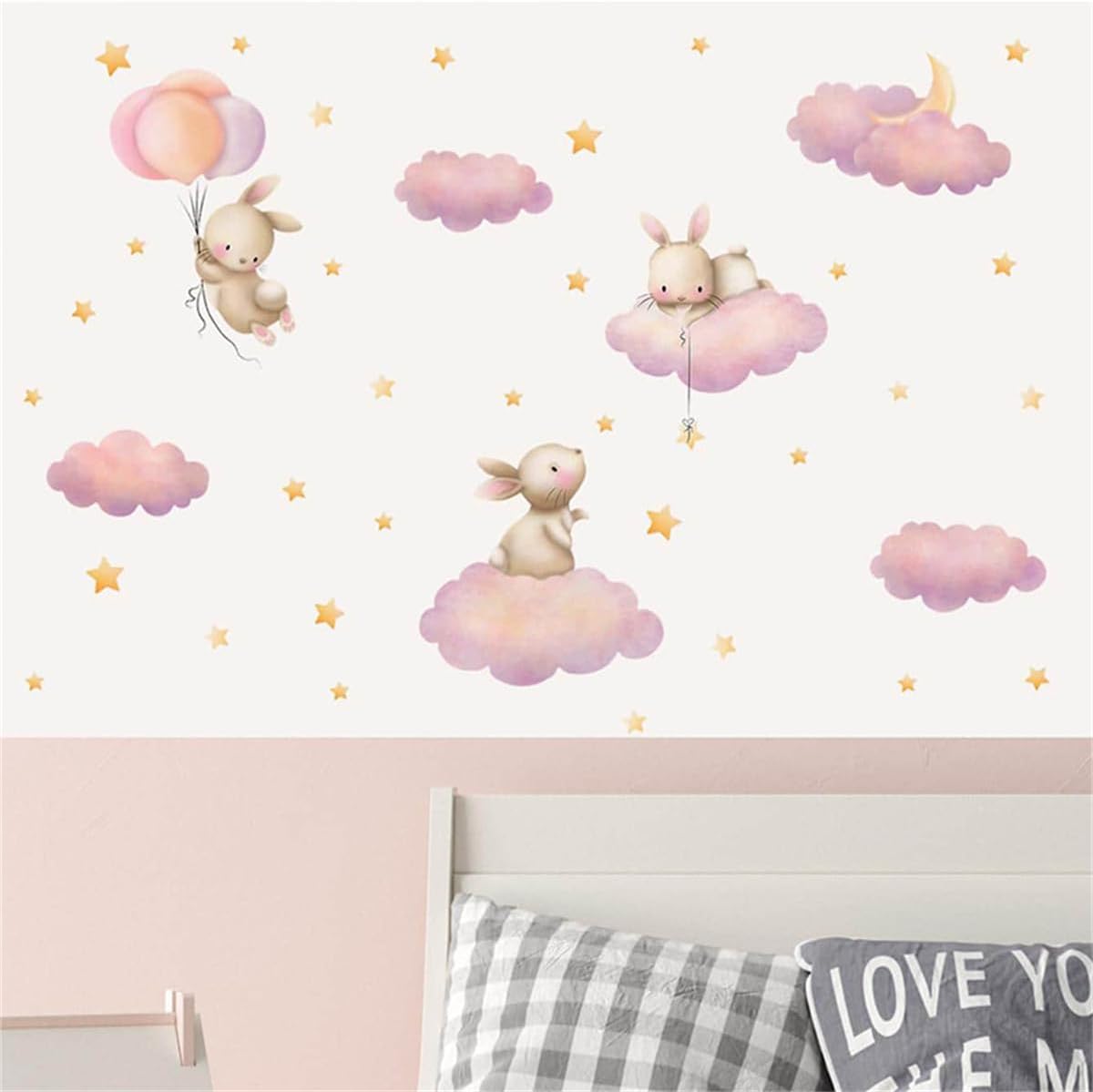 Amazon.com: HomeSoGood Cute Cartoon Bunny Wall Sticker,Rabbit Kiss ...