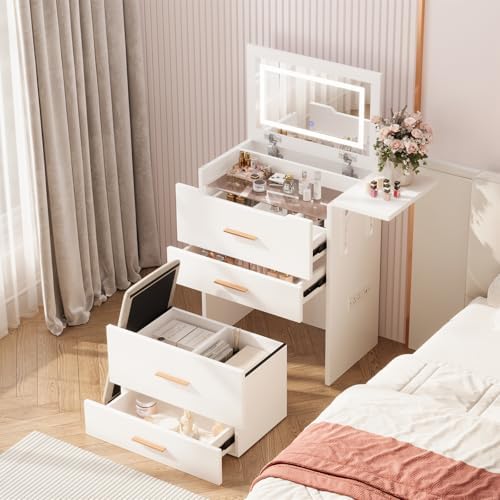 Amazon.com: XEW Small Vanity Desk with Flip Top Mirror and Lights ...