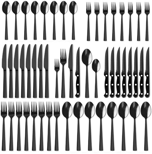 Amazon.com | Hiware 48-Piece Matte Black Silverware Set with Steak ...