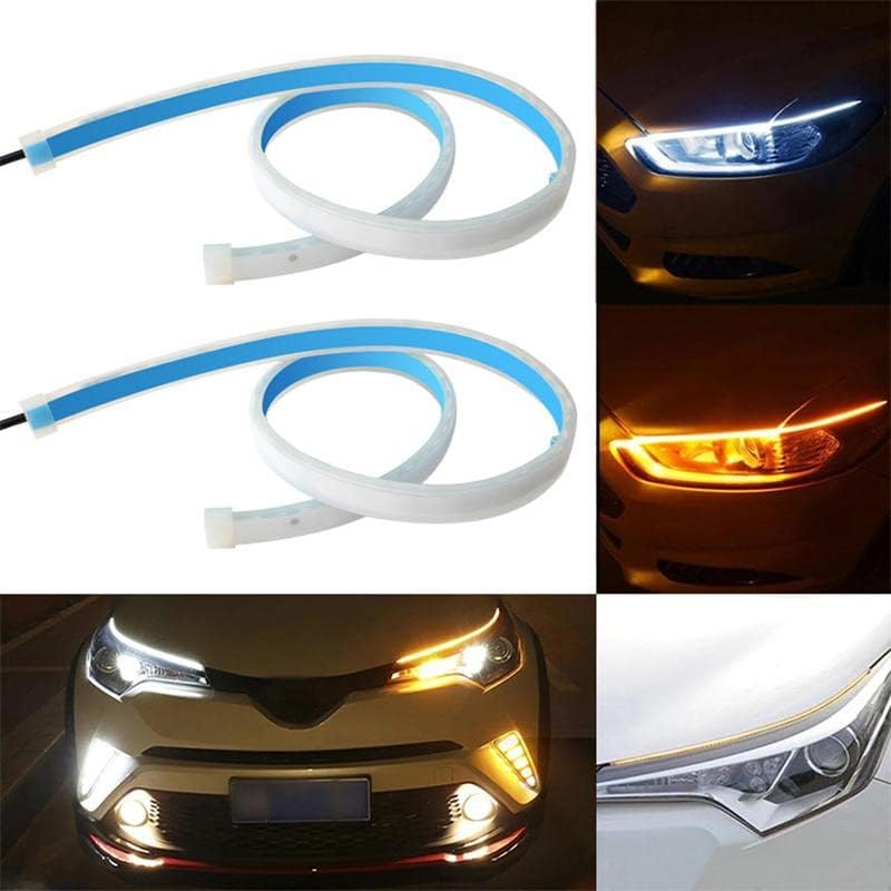 AUTO MT White and Yellow 60cm Flexible DRL Daytime Running Light Set of ...